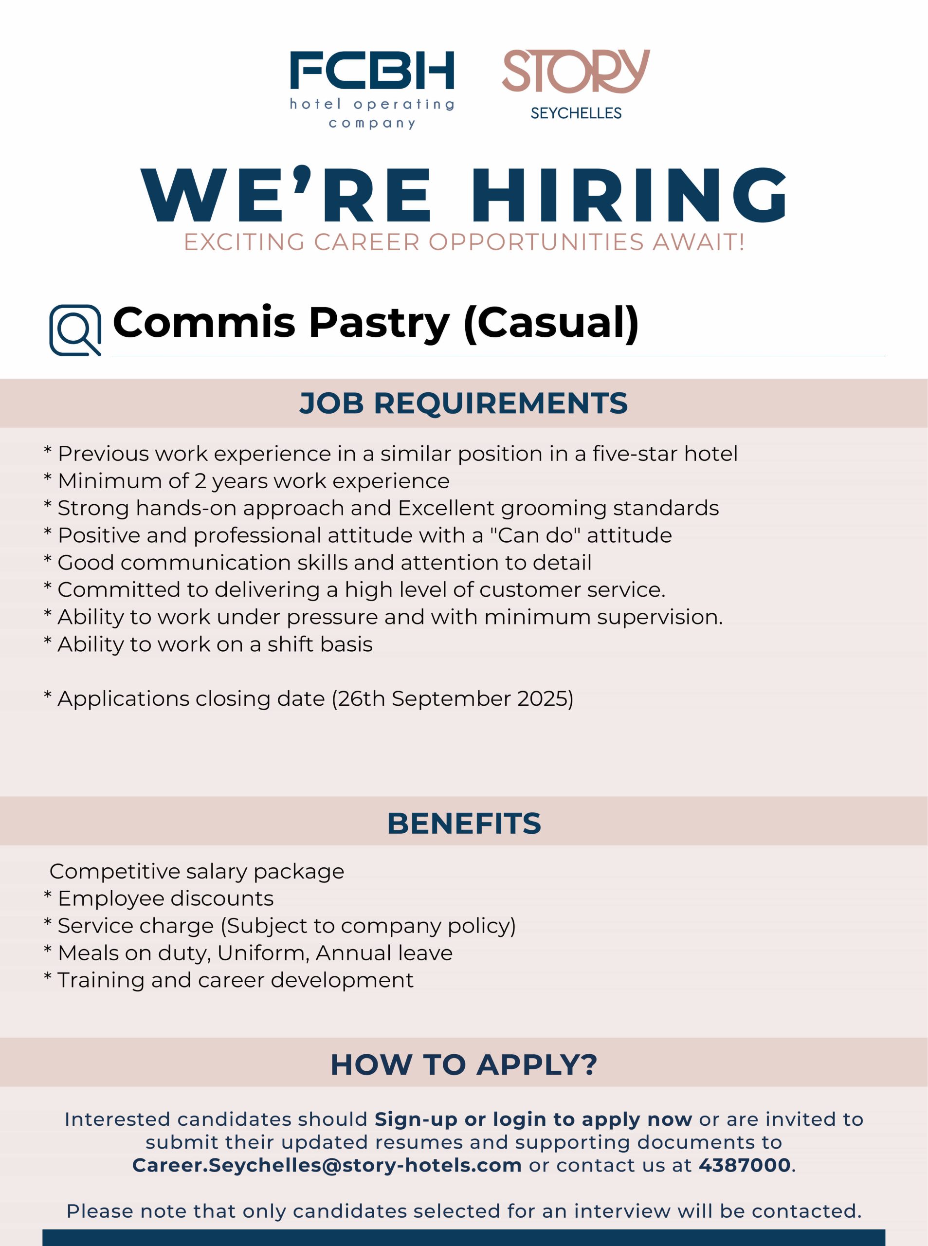 Commis Pastry (Casual) – JOBO.sc